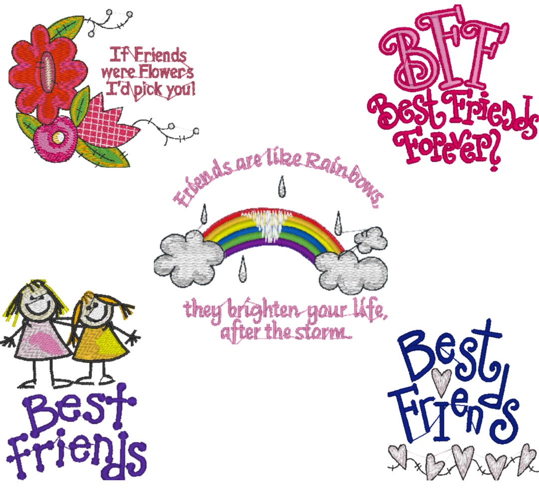 Best Friends BFF Sayings Slogans -set of 5 Embroidery Files- Fits 4 X 4 ...
