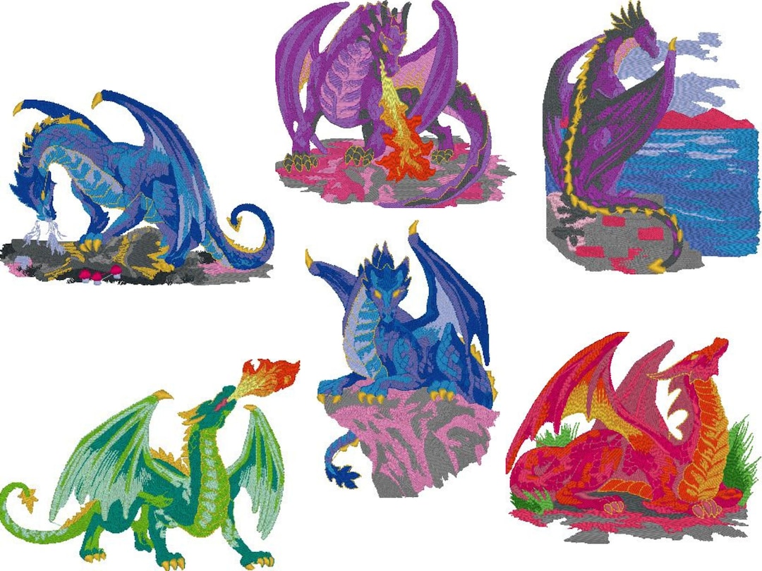 Dragons Set of 6 in 3 Sizes Each - Embroidery Files - Pes Dst Exp Jef ...