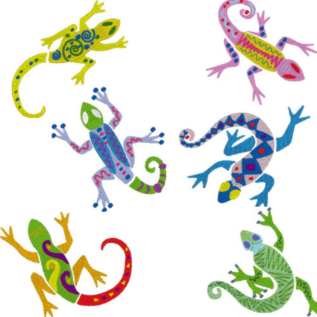 Gecko Lizard Reptiles X 6 Embroidery Files Fit 4 X 4 Inches ( 100 X ...