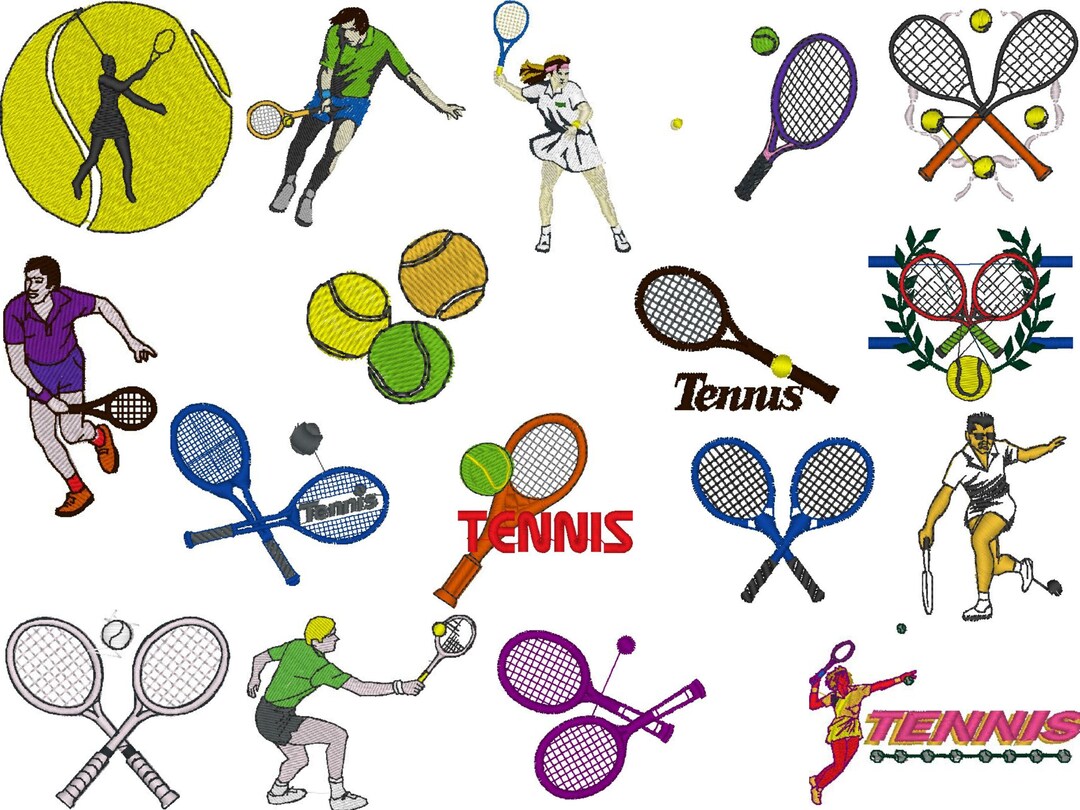 Tennis Set of 17 Embroidery Files Fit 4 X 4 Inches ( 100 X 100mm) Hoop ...