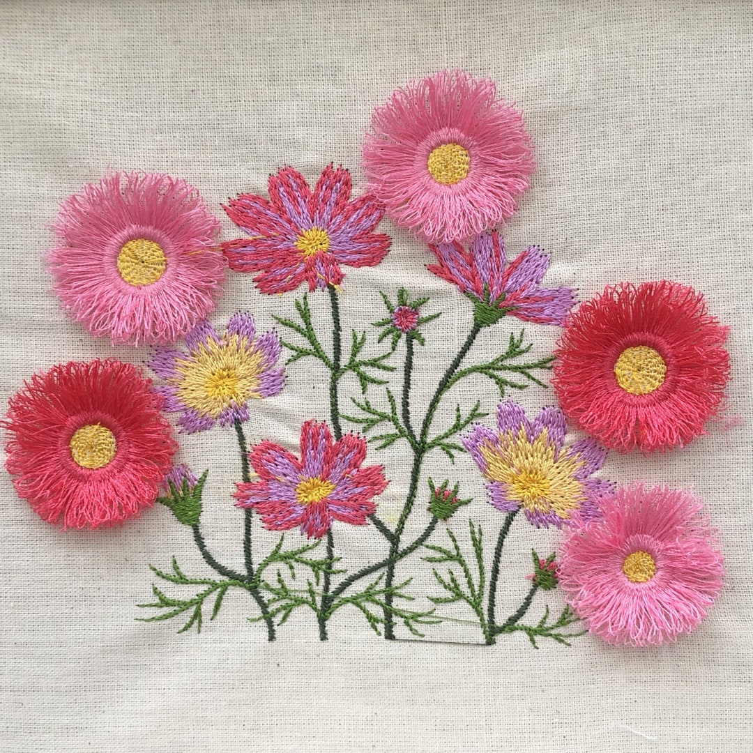 Flowers Stems With 5 Fluffy Fringe Flowers to Make Embroidery Files Fit ...