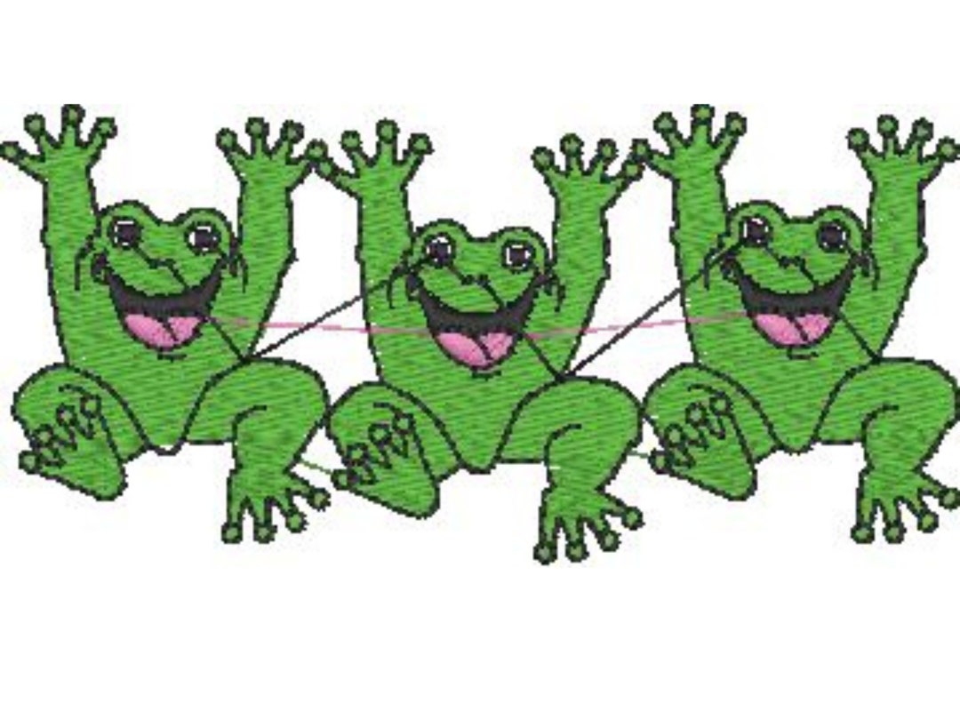 3 Green Frogs Side by Side in 3 Sizes Embroidery Pes Dst Exp Jef Hus ...