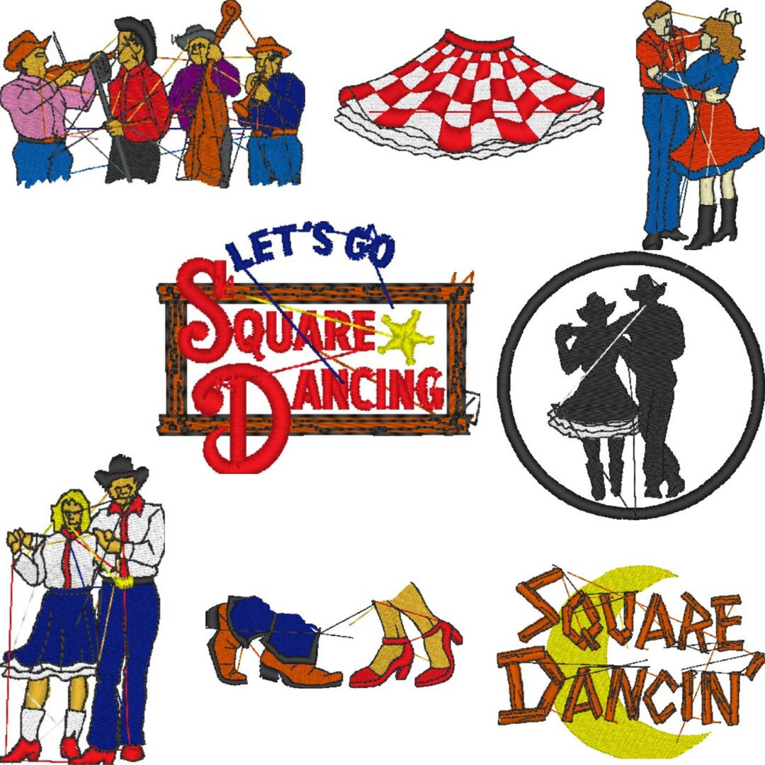Square Line Dancing Set of 7 Embroidery Files Fit 4 X 4 Inches ( 100 X ...