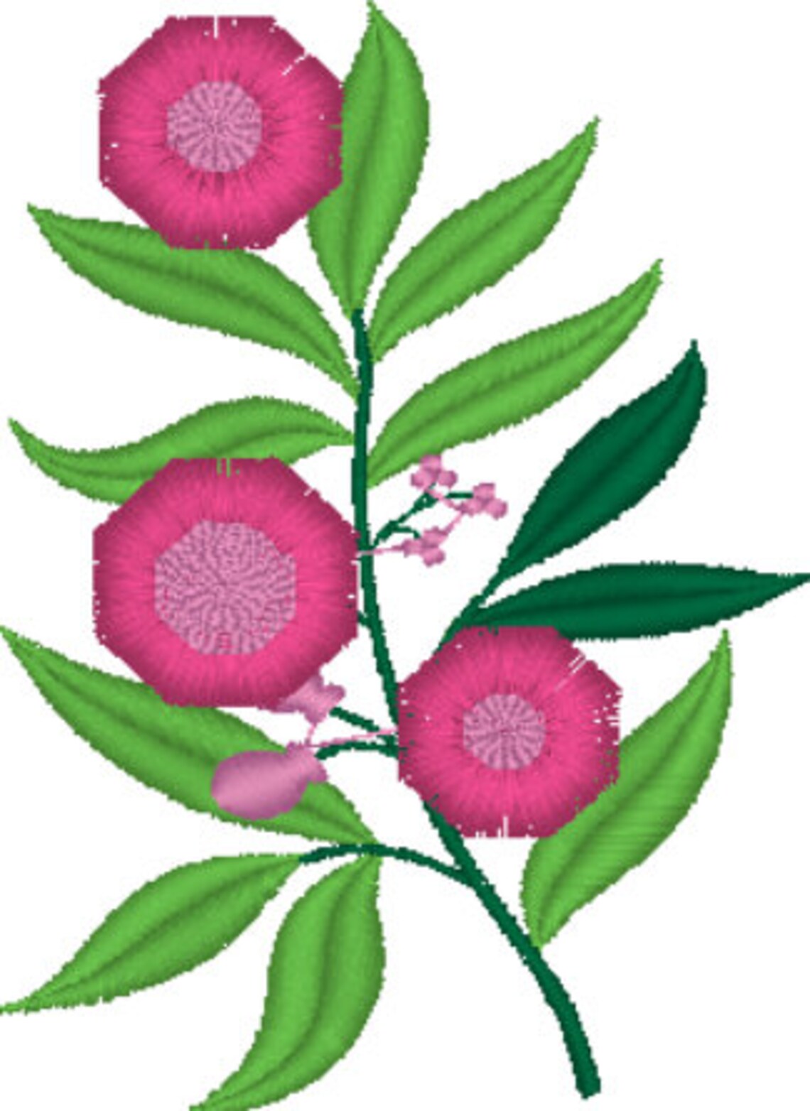 Flowers 3 Stems Leaves Fancy Fluffy Fringe Embroidery File Fit 4 X 4 ...
