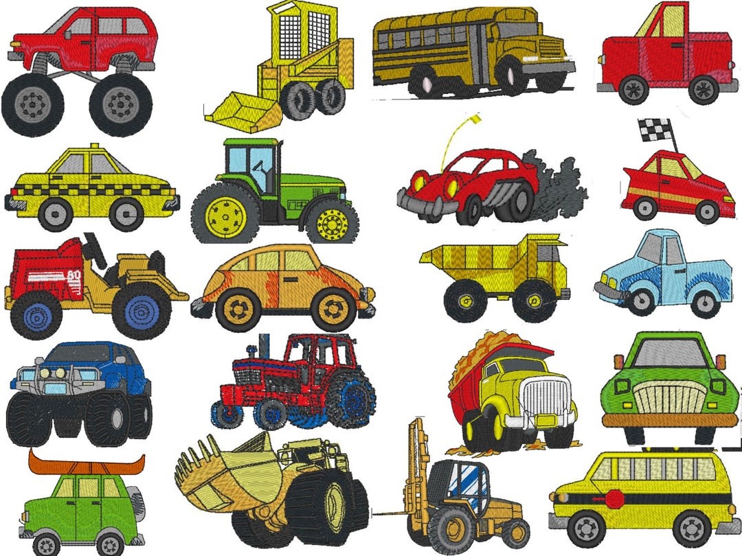 Cars Kids Truck Cartoon Set of 20 Embroidery Files - 4 X 4 Inches ( 100 ...