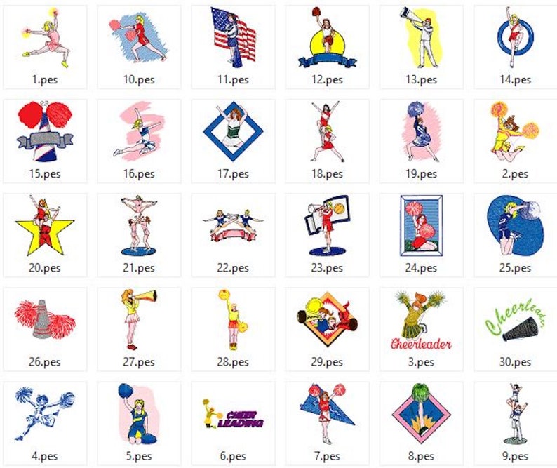 Cheerleading Set of 30 Embroidery Files - 4 X 4 Inches ( 100 X 100mm ...