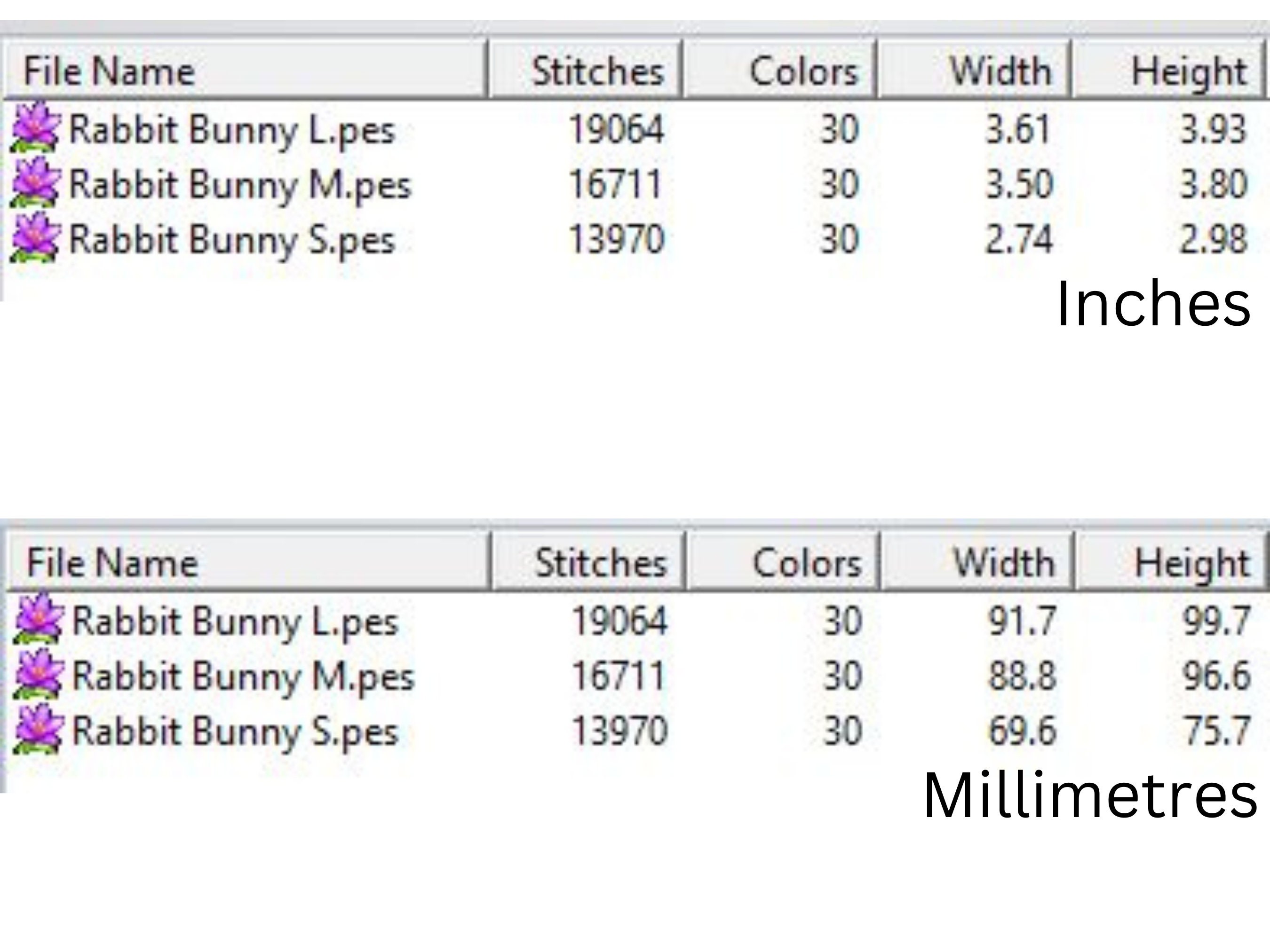 Rabbit Bunny Cute Baby Birth Flower 3 Sizes Embroidery Pes Dst Exp Jef ...