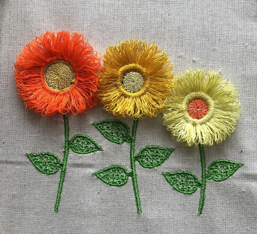 Flowers 3 Stems Fancy Fluffy Fringe Embroidery Files Fit 4 X 4 Inches ...