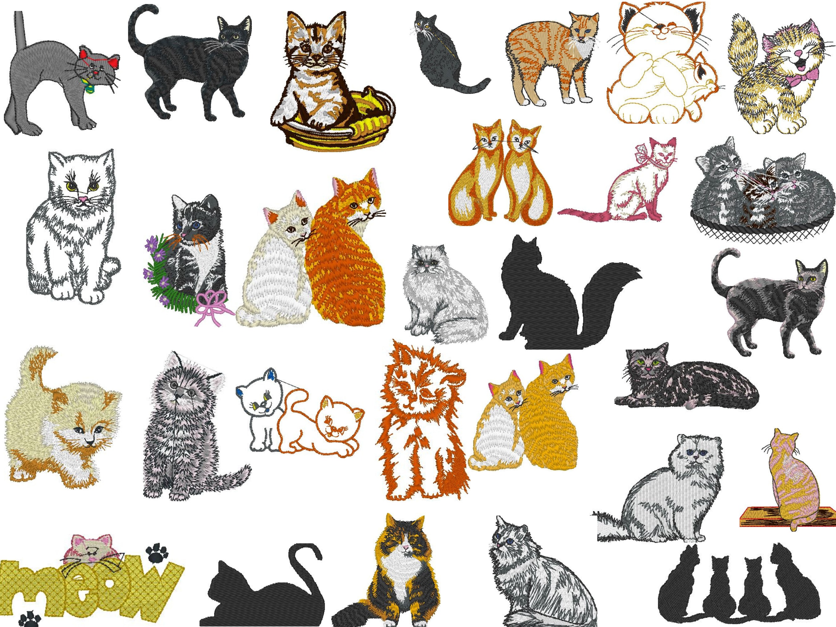 Cat & Kittens Set of 30 Embroidery Files Fit 4 X 4 Inches ( 100 X 100mm ...