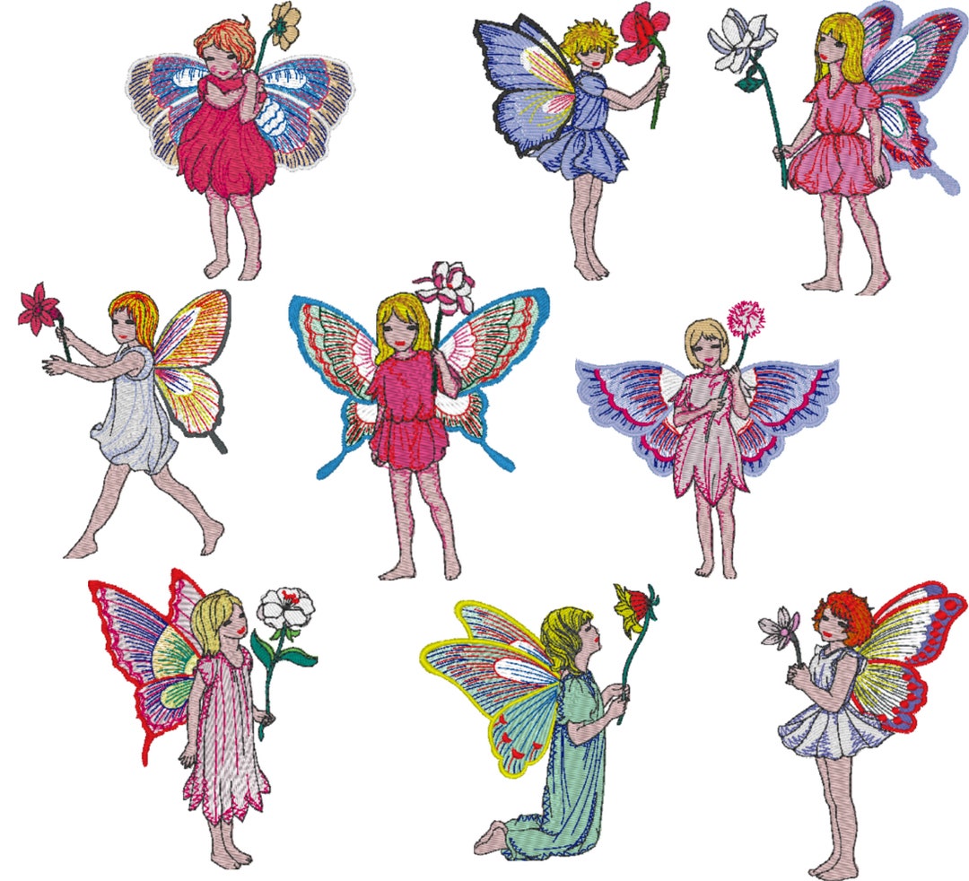 Fairies Holding Flowers Fairytale Childrens Kids -set of 9 Embroidery ...