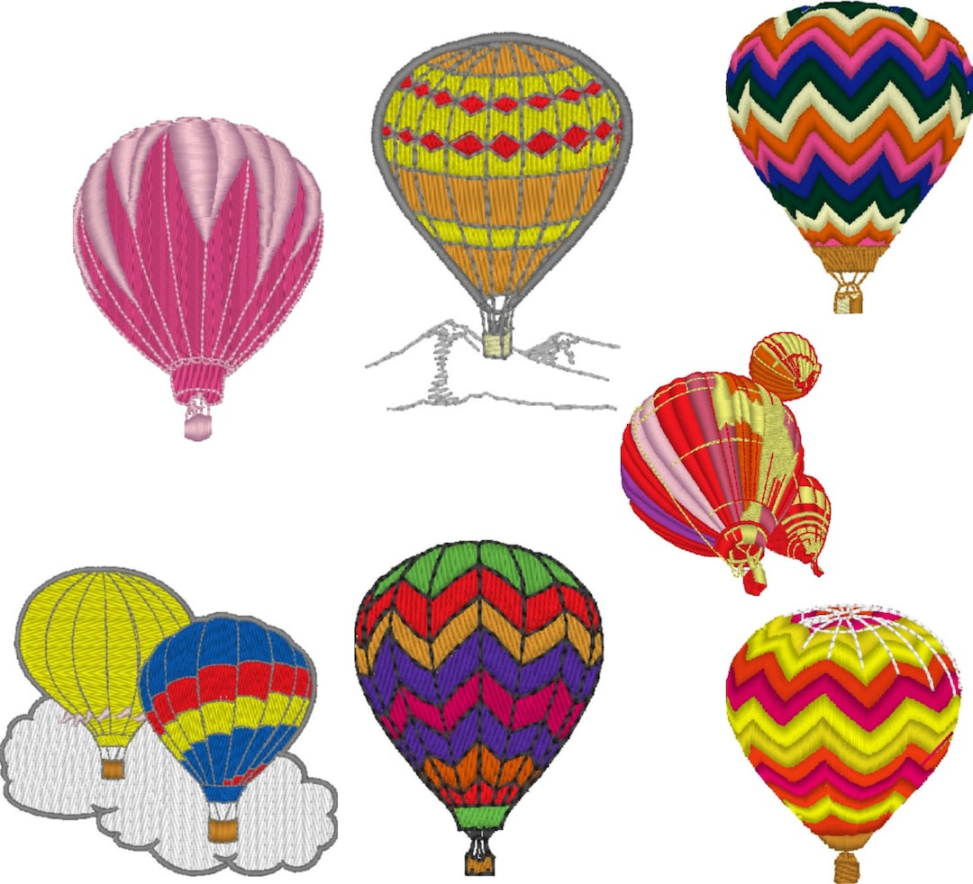 Hot Air Balloons Set of 7 Embroidery Files Fit 4 X 4 Inches ( 100 X ...