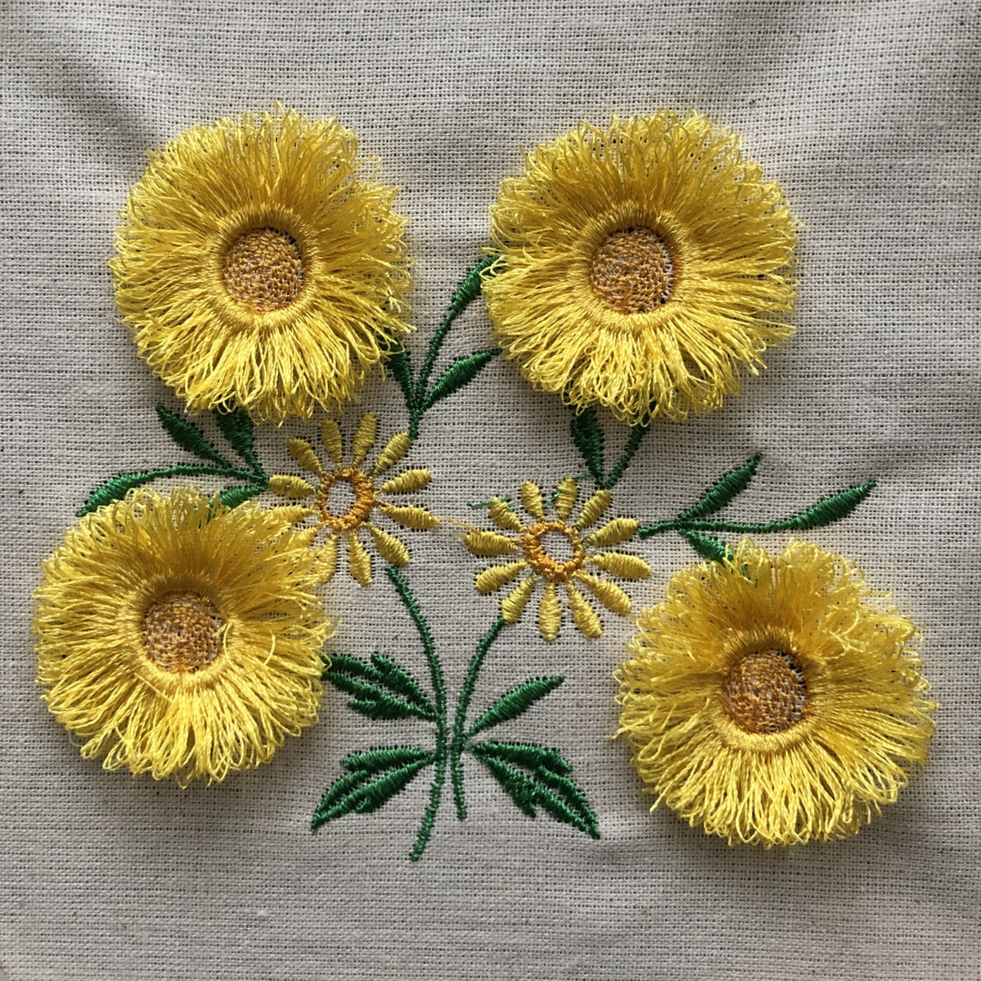 Flowers Stems Fancy Fluffy Fringe in Embroidery Files Fit 4 X 4 Inches ...