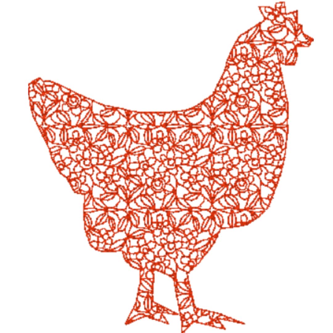 Chicken Hen Floral Flowers One Color Embroidery Design in 3 Sizes Fits ...