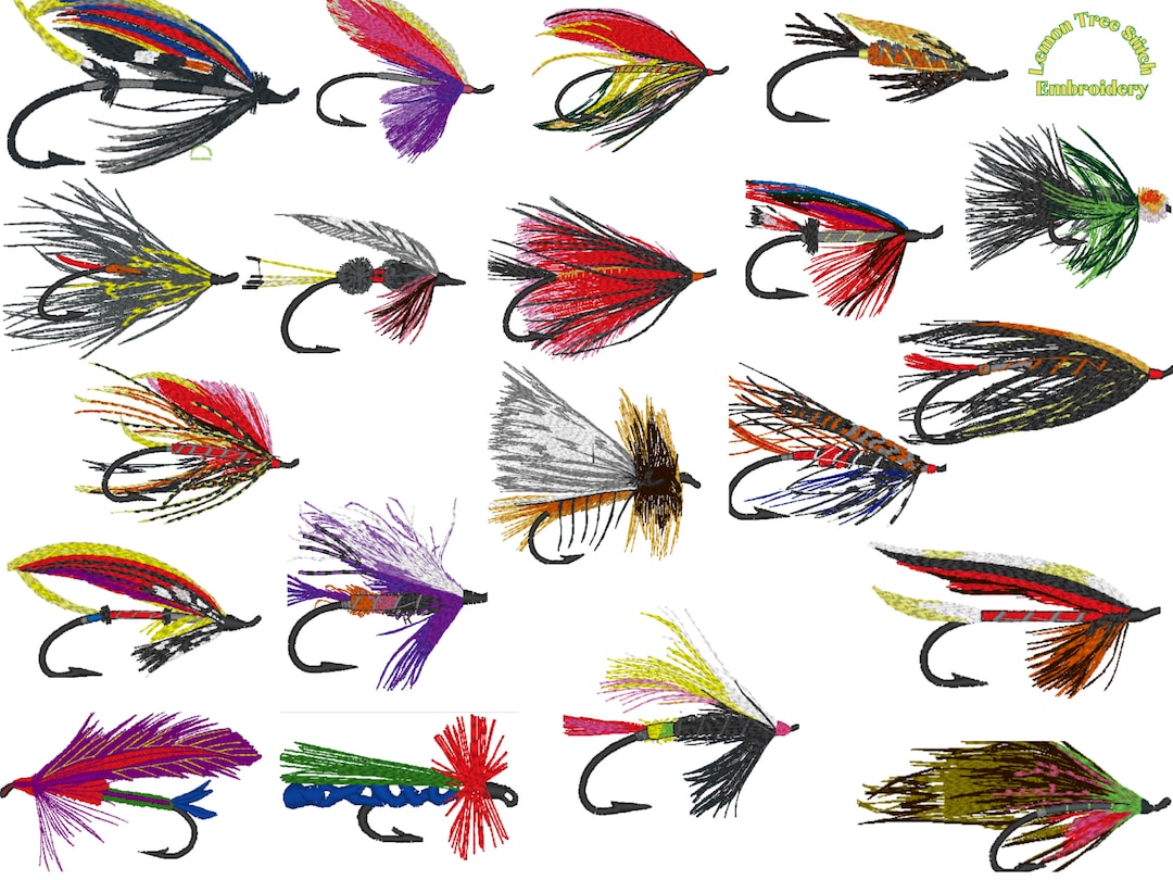 Fishing Flies Set of 20 Machine Embroidery Files - Pes Dst Exp Jef Hus ...