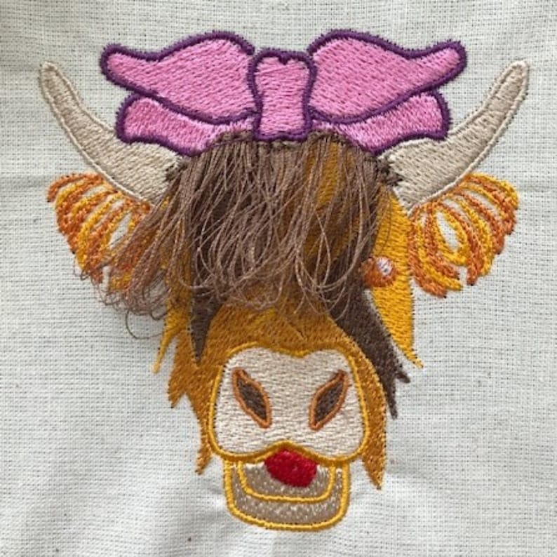 Highland Coo With Big Fluffy Hair Fancy Fluffy Fringe Embroidery File 4 ...