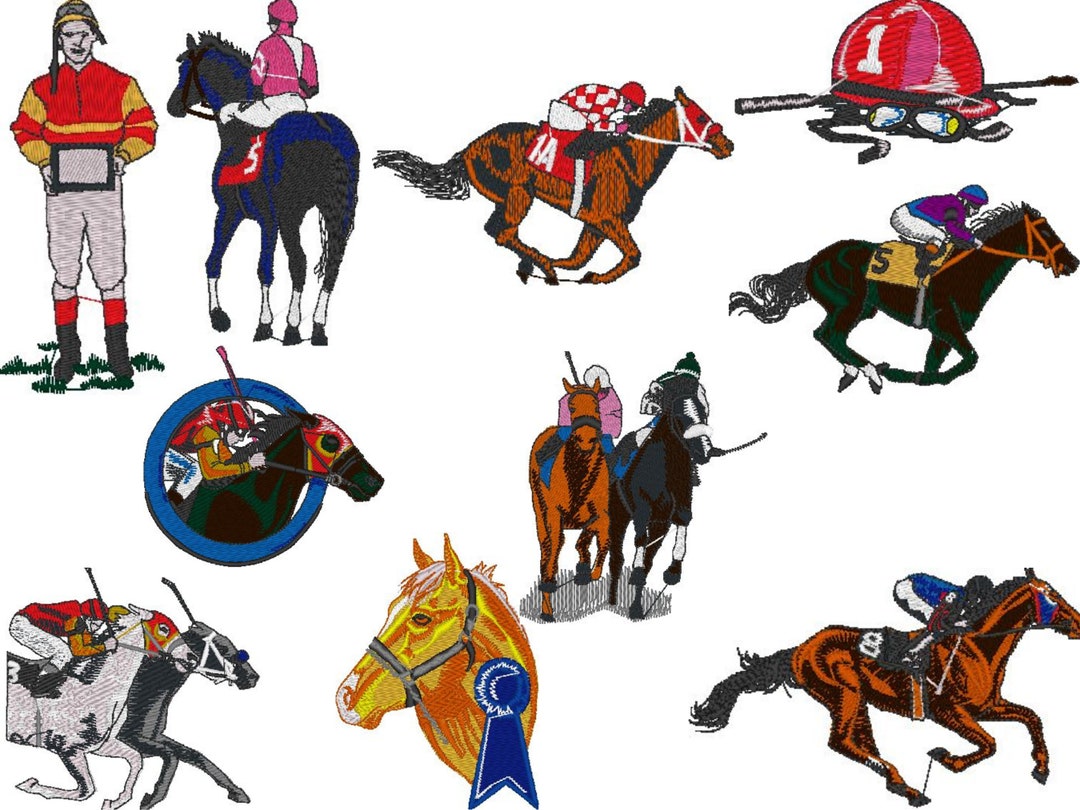 Horse Racing Set of 10 Embroidery Files - 4 X 4 Inches ( 100 X 100mm ...
