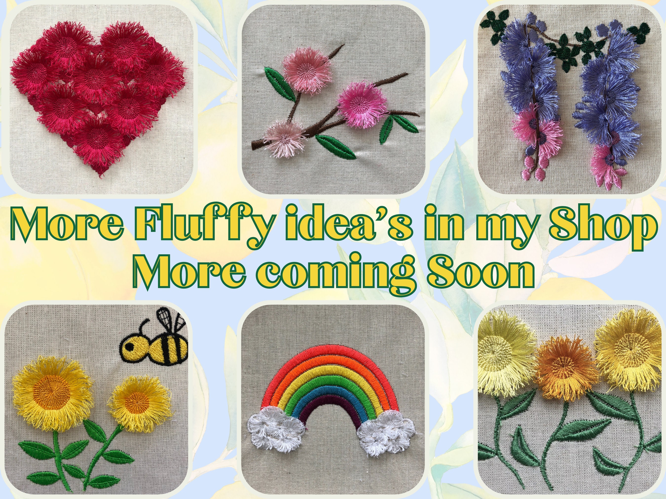 Flowers 3 Stems Leaves Fancy Fluffy Fringe Embroidery File Fit 4 X 4 ...