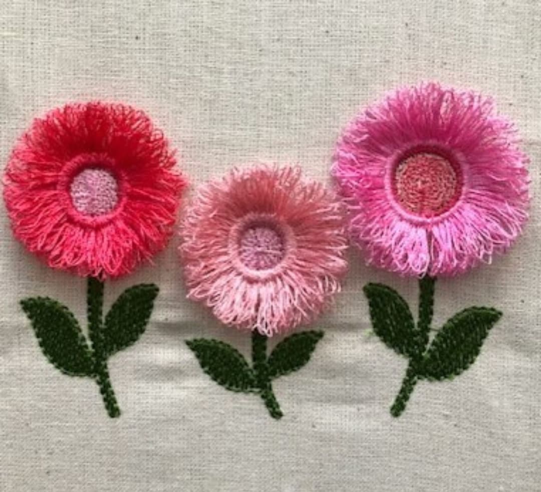 Flowers Stems Fancy Fluffy Fringe in Embroidery Files Fit 4 X 4 Inches ...