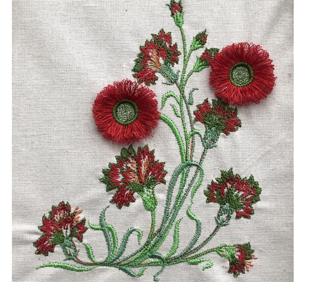 Flowers Stems With 2 Fluffy Fringe Flowers to Make Embroidery Files Fit ...