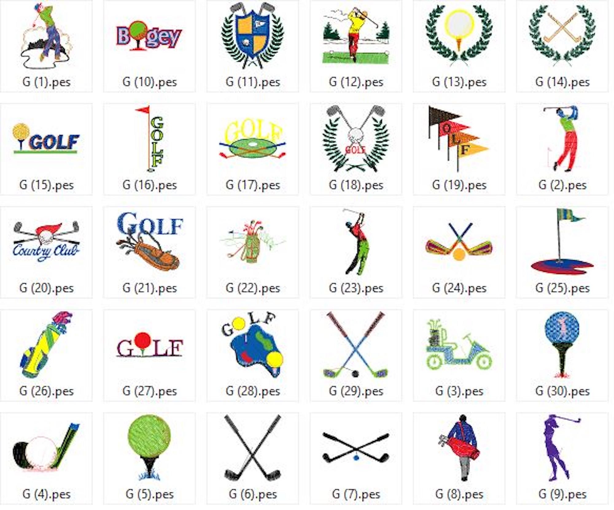 Golf Set of 30 Embroidery Files - 4 X 4 Inches ( 100 X 100mm) Hoop ...