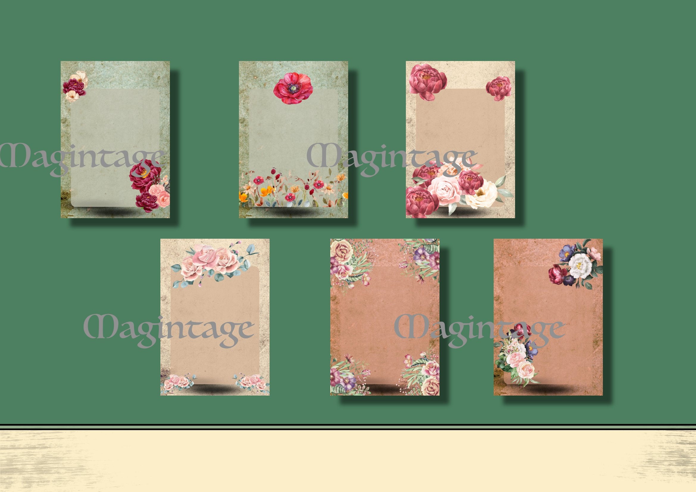 Vintage Digital Paper Border With Flowers. Use as Journal Paper to ...