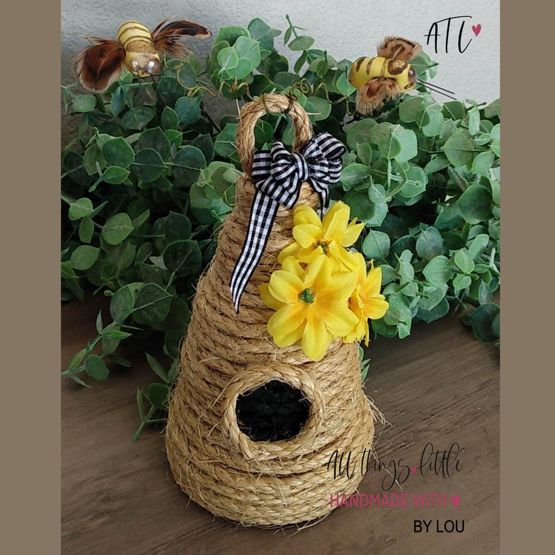 Beehive Jute Beehive With Flying Bee Adornments Tiered Tray Décor ...