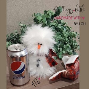 Fluffy Little Fuzzy Snowman With Hunting Hat Shelf Leaner/sitter Approx ...