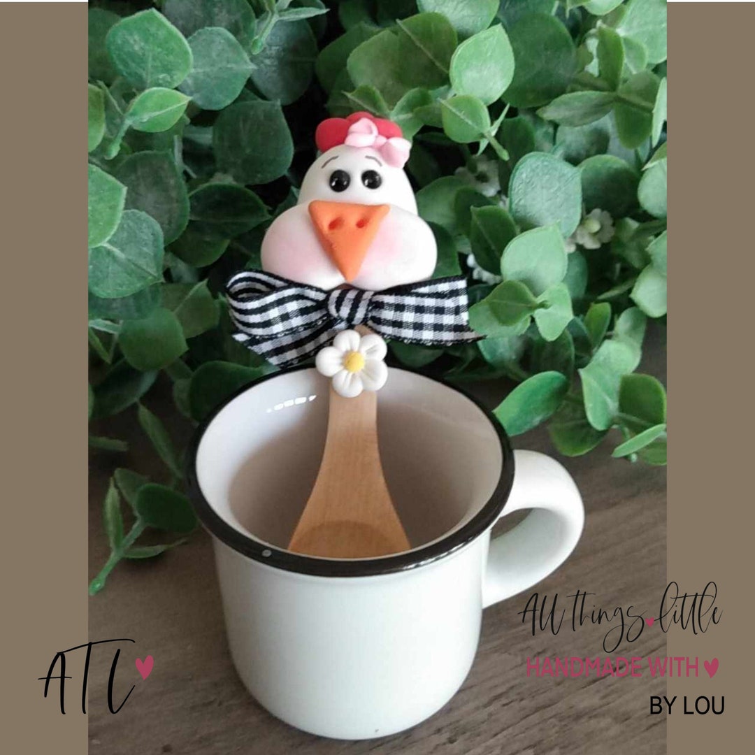 Mini Chicken on a 4 Inch Wooden Spoon With Mini Mug | Tiered Tray Decor ...