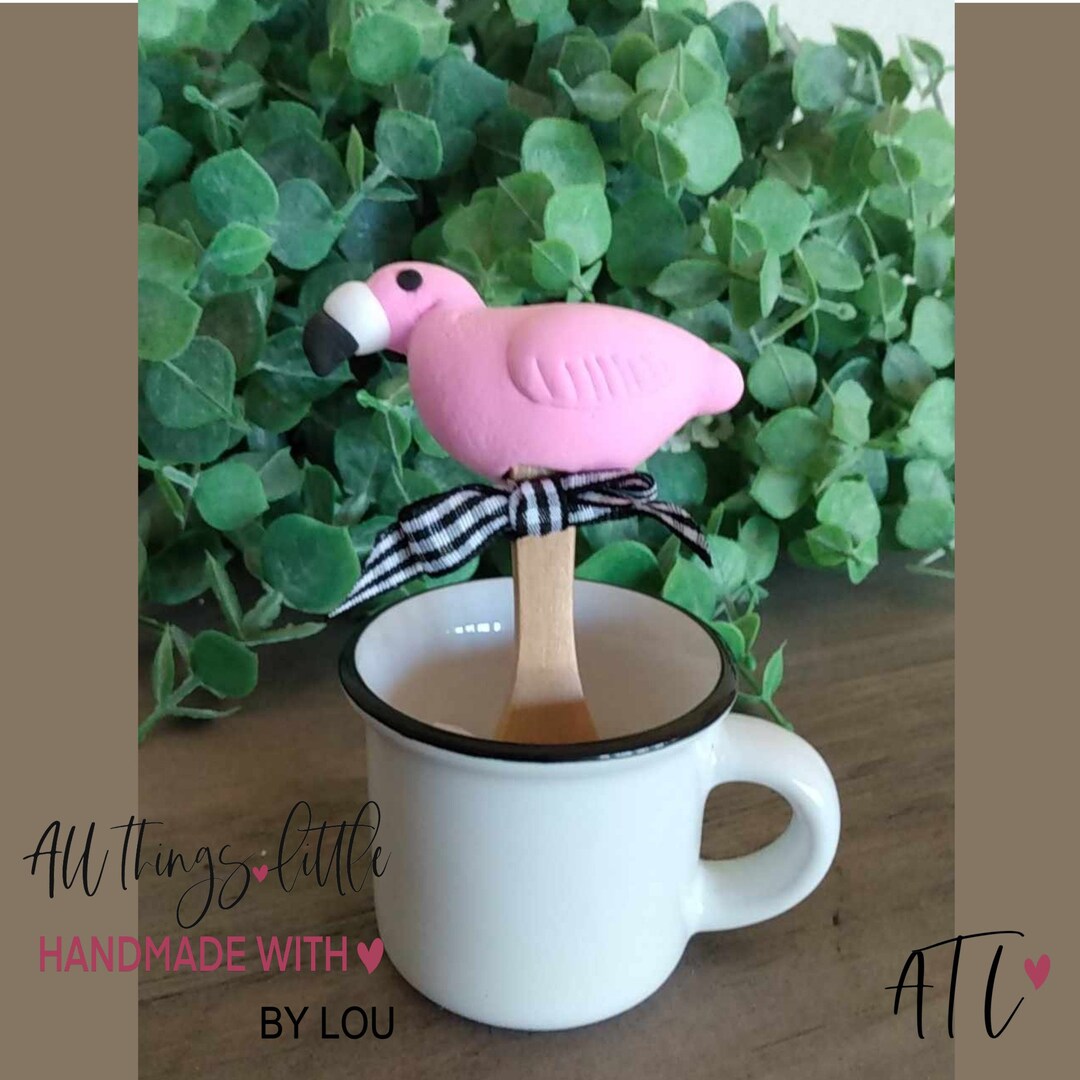 Mini Flamingo on a 4 Inch Wooden Spoon With Mini Mug | Tiered Tray ...