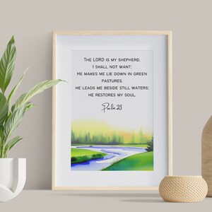 Psalm 23, Bible Verse Wall Art, Watercolor, Christian Baptism Gift ...