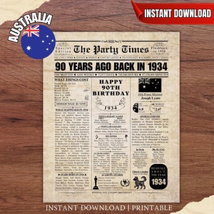 1934 AUSTRALIA 90th Birthday Newspaper Print, Australian 90th Birthday ...