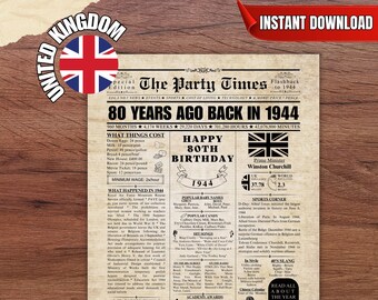 1944 UK 80th Birthday Newspaper Print United Kingdom 80th Birthday Gift ...