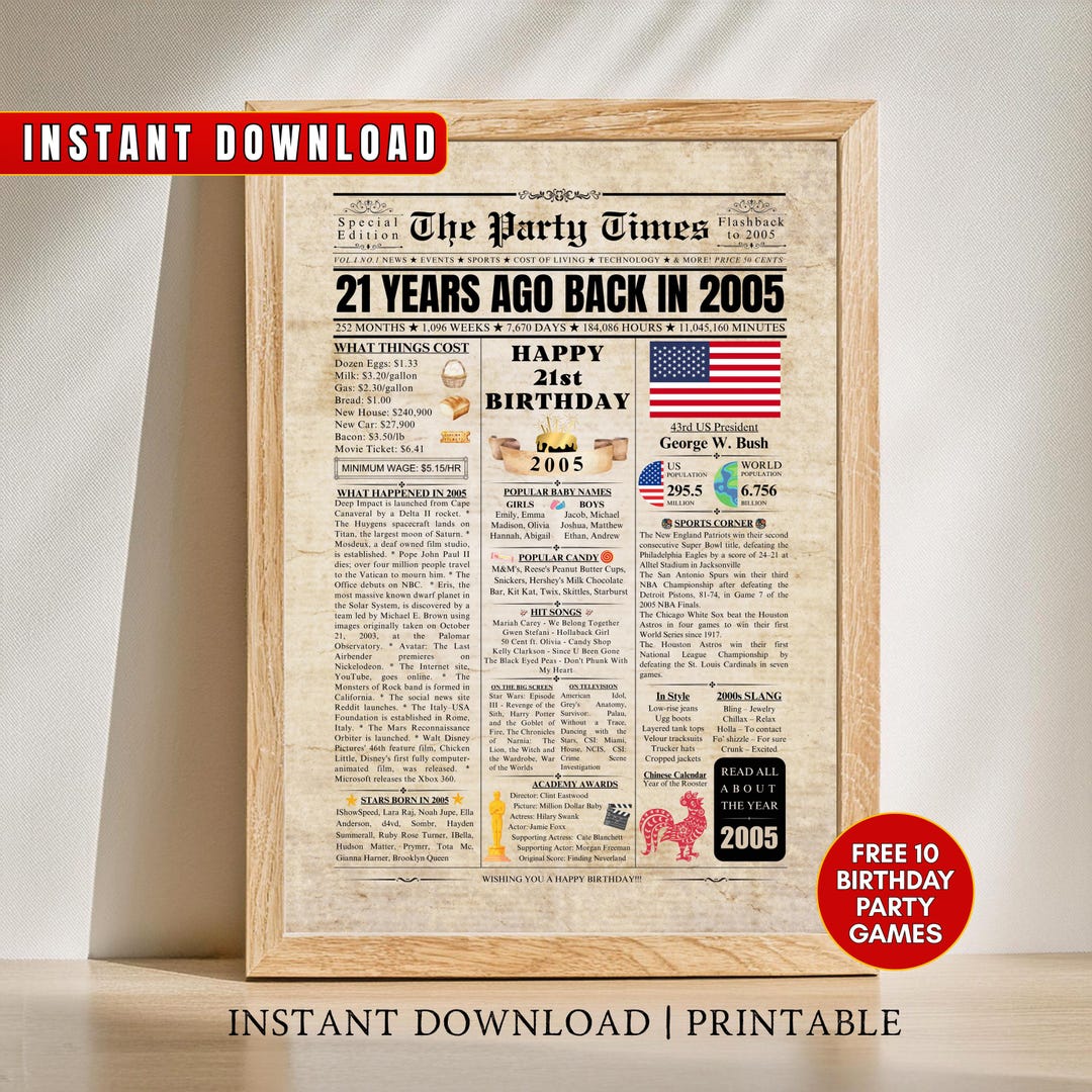 2005 USA 21st Birthday Newspaper | 21st Birthday Gift for American Men ...