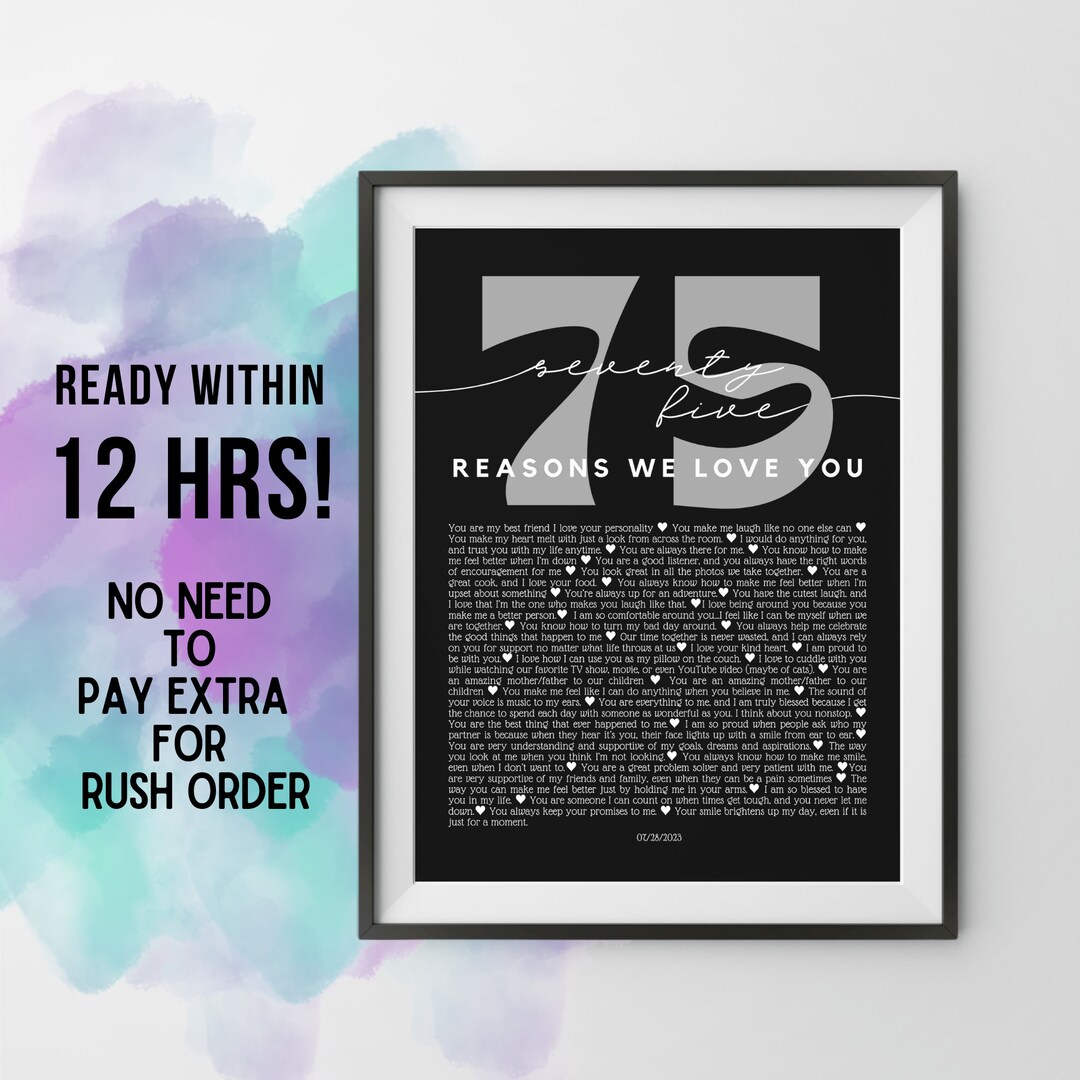 75 Reasons We Love You, 75th Birthday Gift for Him Dad Brother, Seventy ...