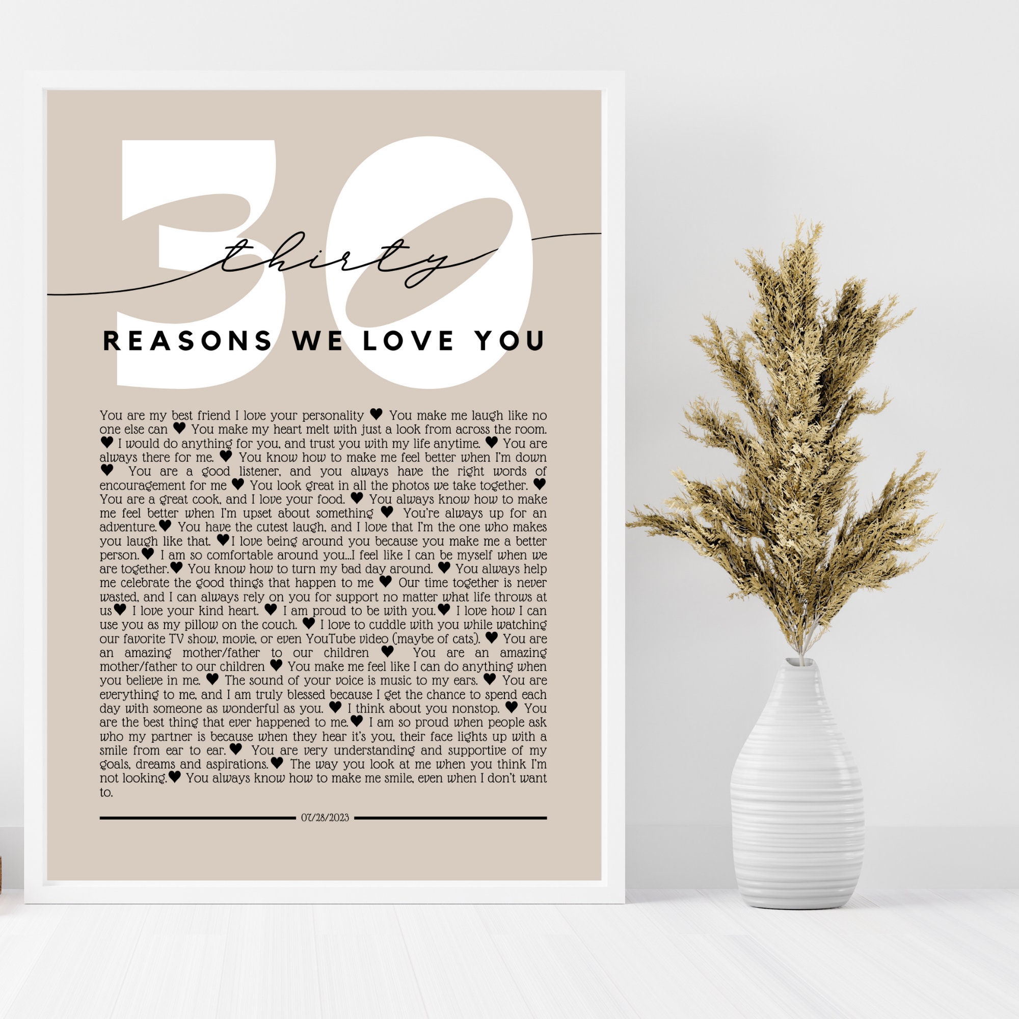 30 Reasons We Love You, 30th Birthday Gift, Thirty Year Anniversary ...