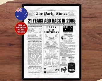 21st Birthday Australian Facts Poster: Born in 2005 (digital Printable ...