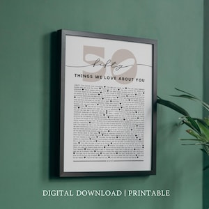 50 Things We Love About You Poster Frame Personalized 50th Birthday ...