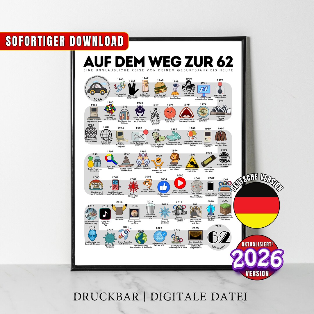 Auf Dem Weg Zur 62, 1964 Birthday Poster, Route to 62, 62nd Birthday ...