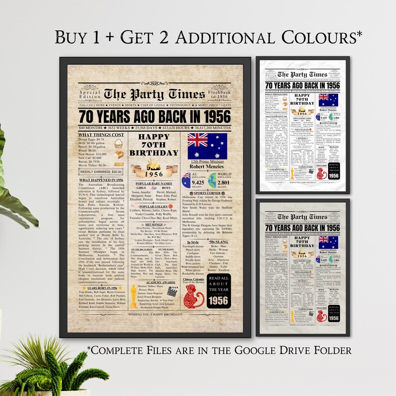 1956 AUSTRALIA 70th Birthday Newspaper | 70th Birthday Gift for ...
