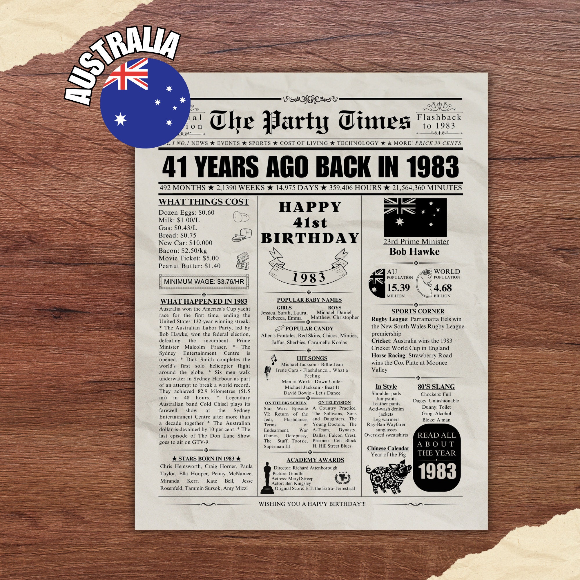 1983 AUSTRALIA 41st Birthday Newspaper Print Australian 41st Birthday ...