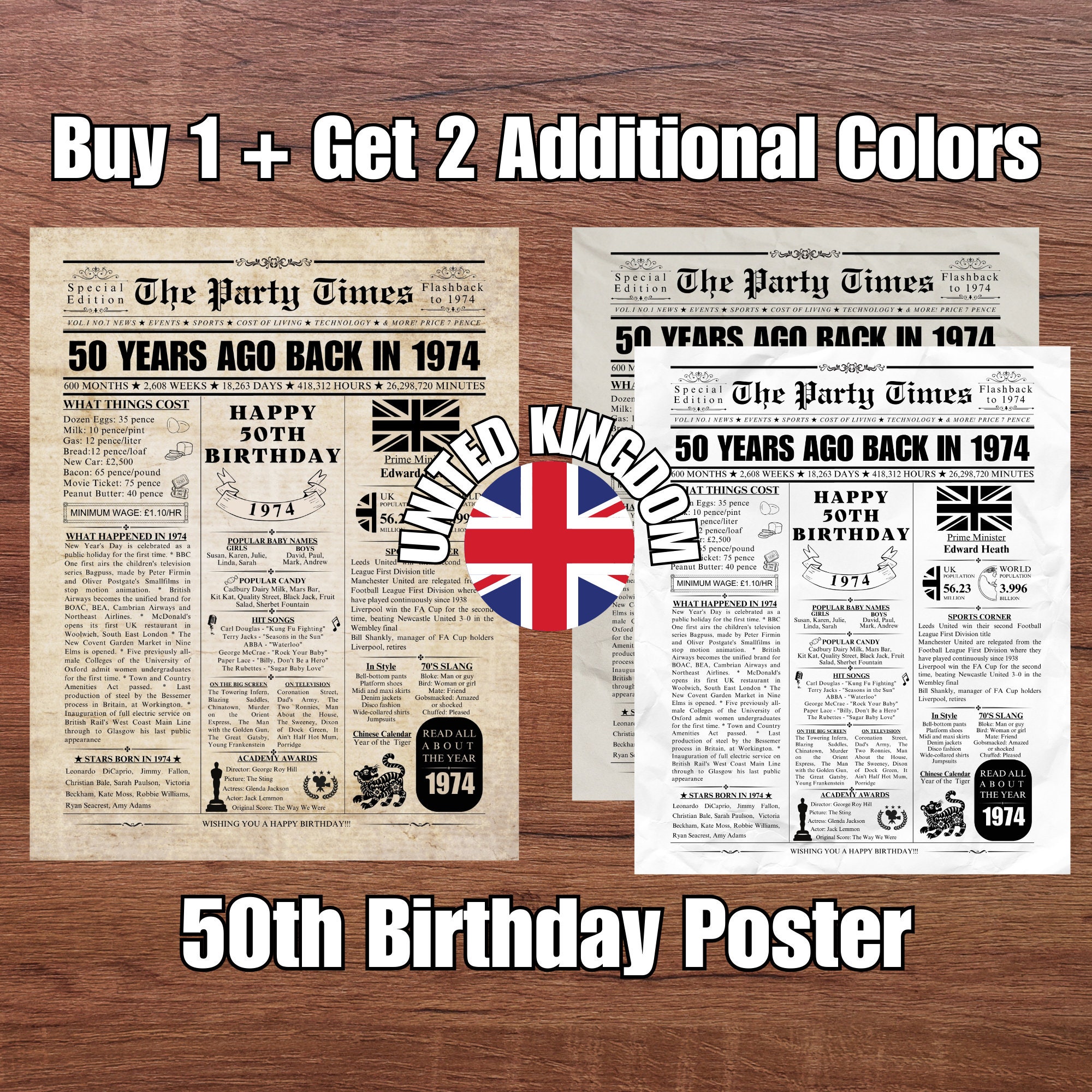50th Birthday Newspaper 1974 UK 1974 Newspaper Poster BRITISH Facts 50 ...