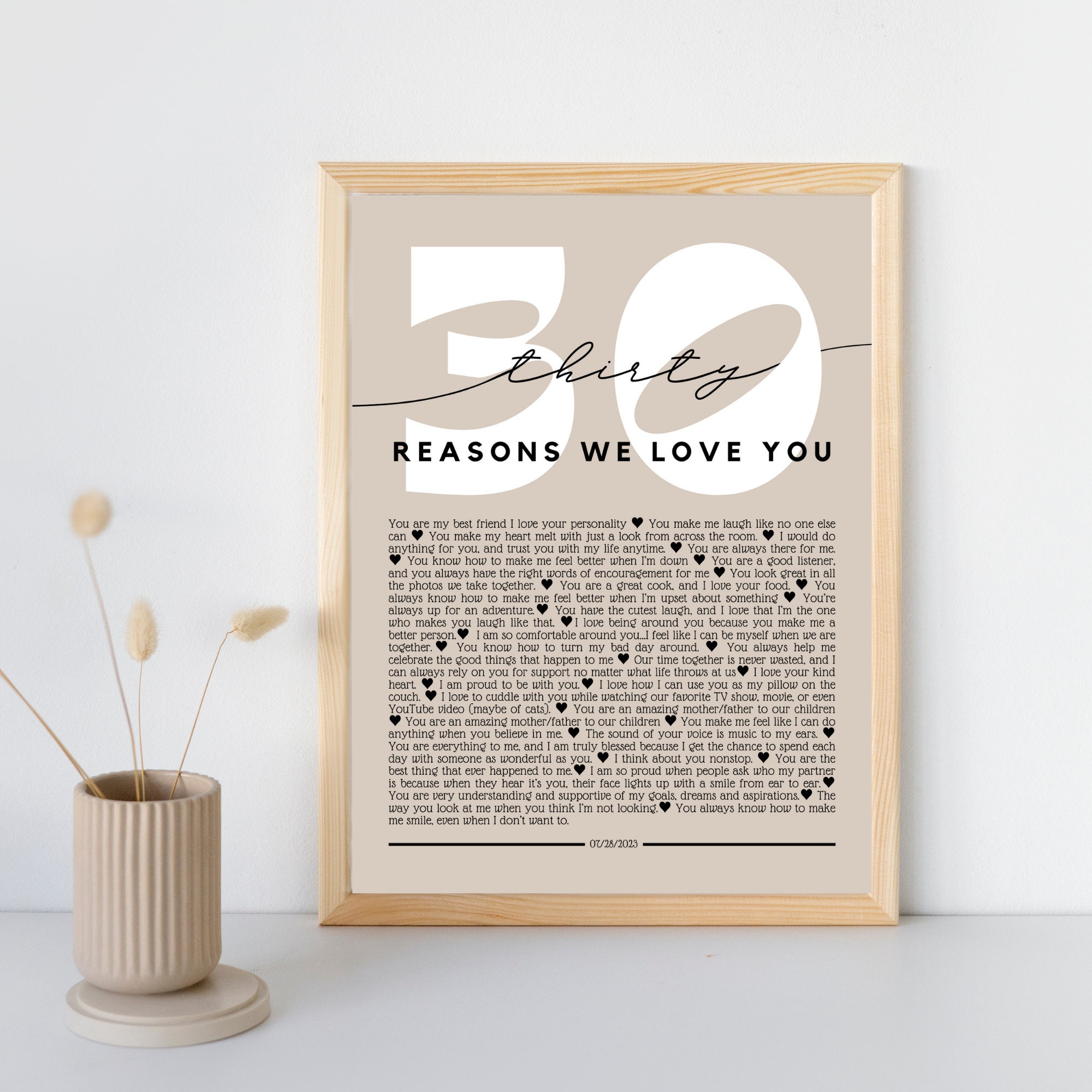30 Reasons We Love You, 30th Birthday Gift, Thirty Year Anniversary ...