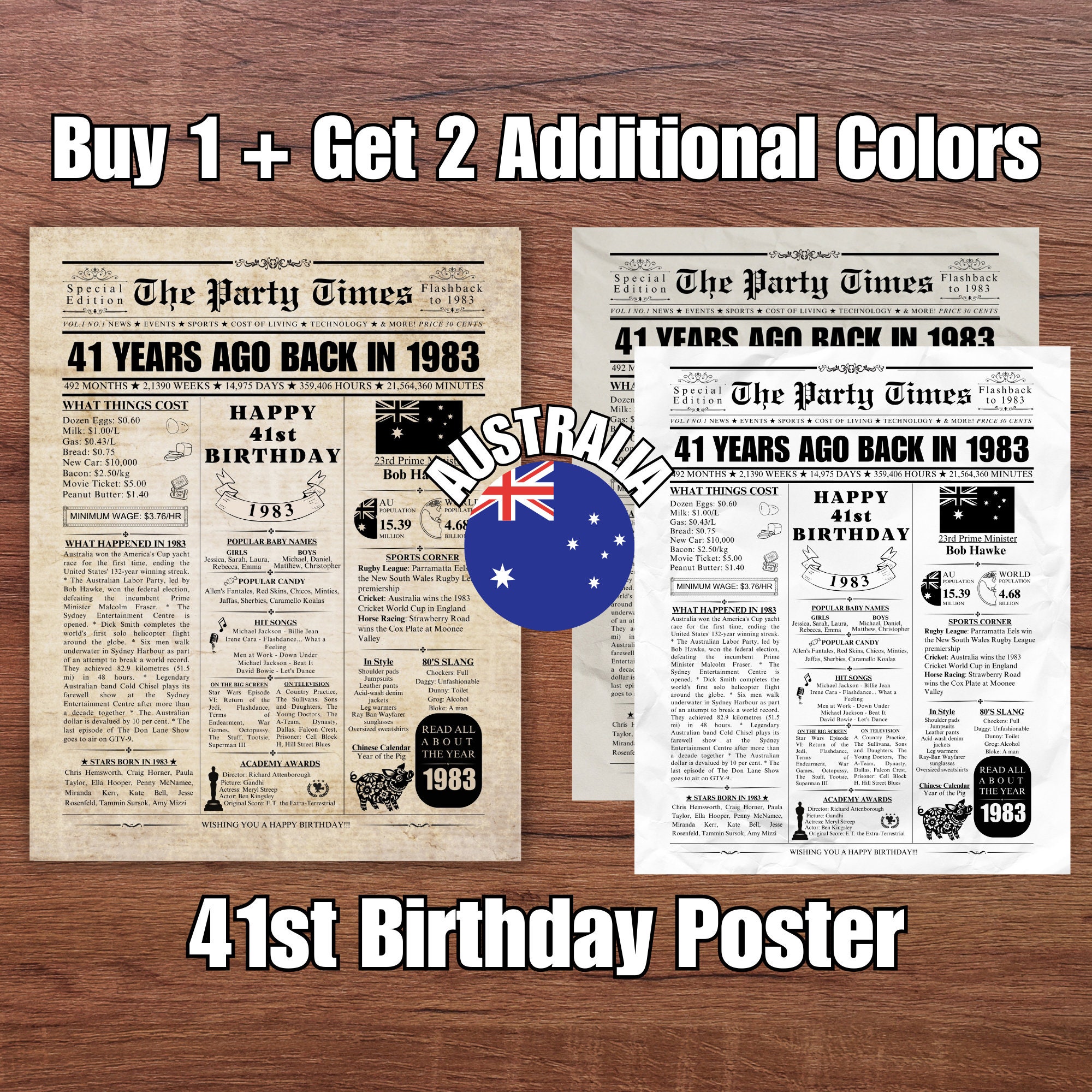 1983 AUSTRALIA 41st Birthday Newspaper Print Australian 41st Birthday ...