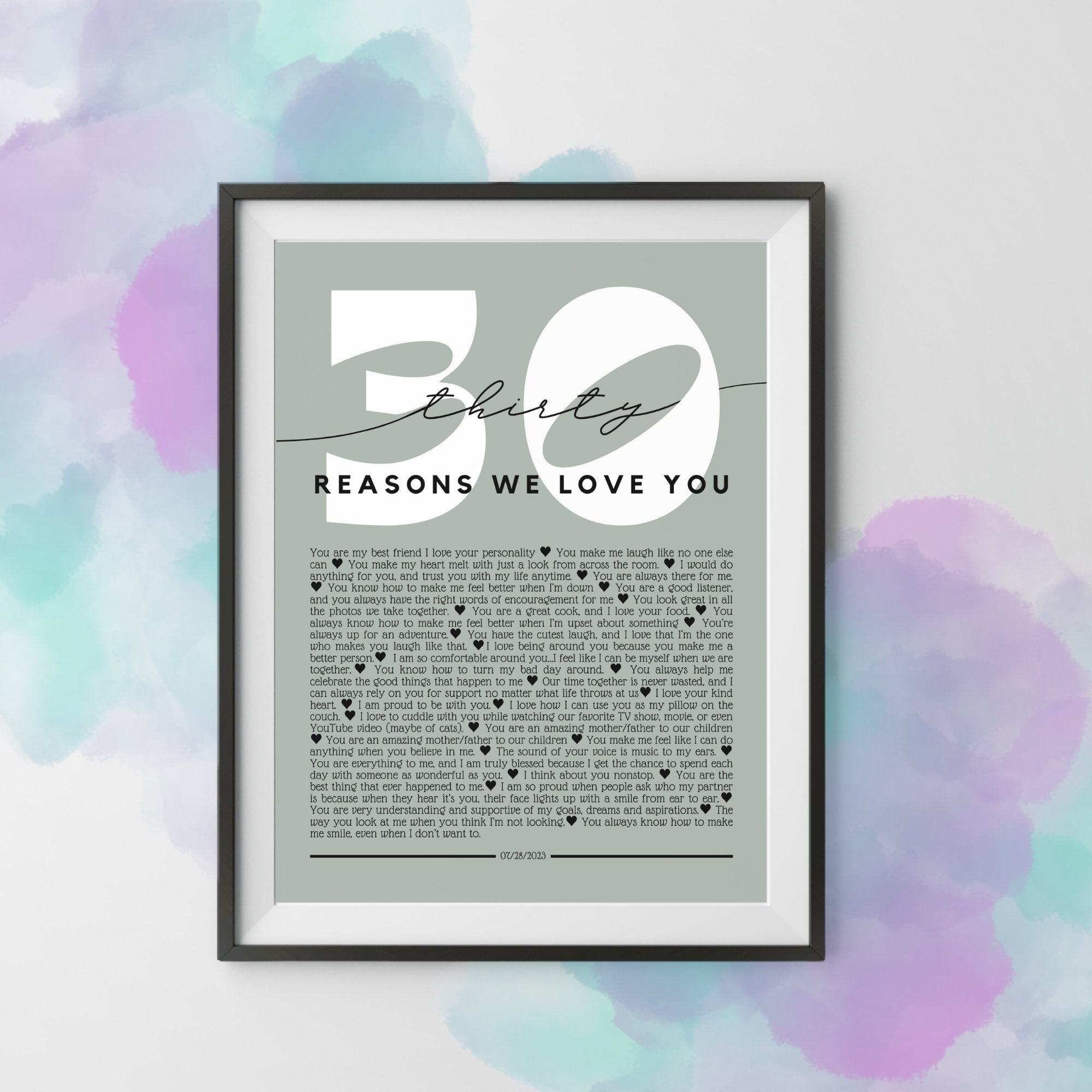 30 Reasons We Love You, 30th Birthday Gift, Thirty Year Anniversary ...