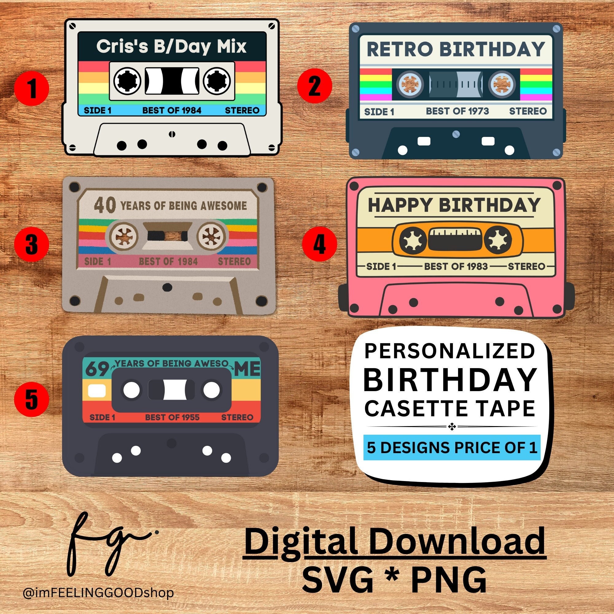 Custom Birthday Cassette Tape SVG PNG Bundle, Personalized Birthday ...