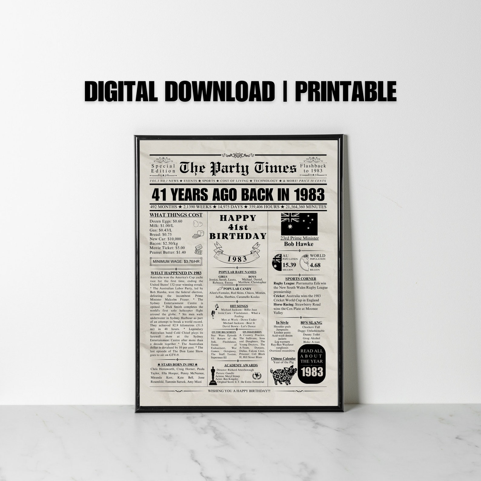 1983 AUSTRALIA 41st Birthday Newspaper Print Australian 41st Birthday ...