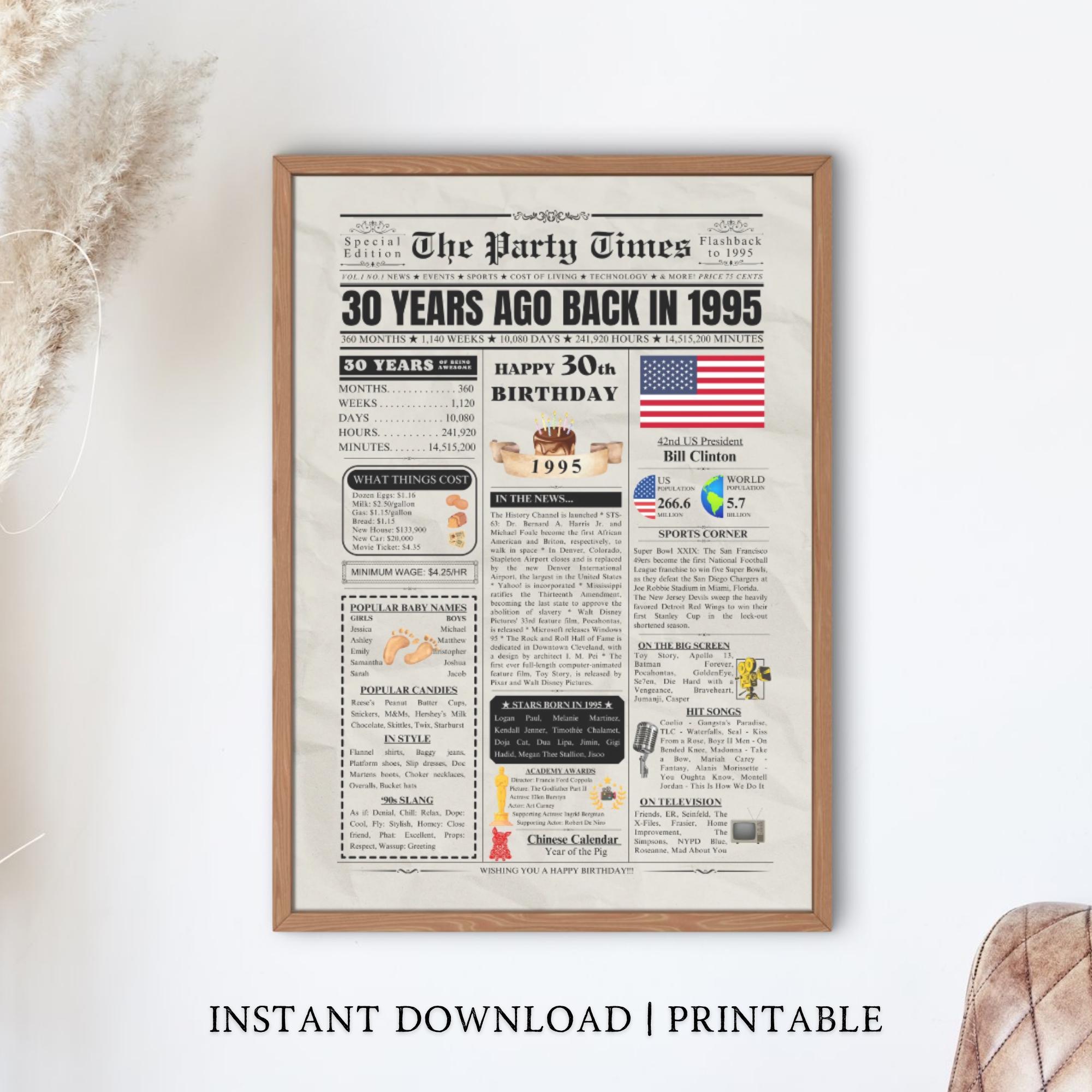 1995 USA 30th Birthday Newspaper Print United States American 30th ...