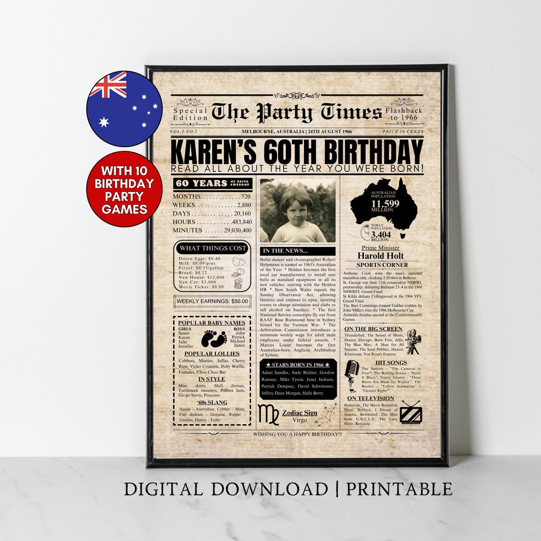 1966 AUSTRALIA 60th Birthday Newspaper Print Australian 60th Birthday ...
