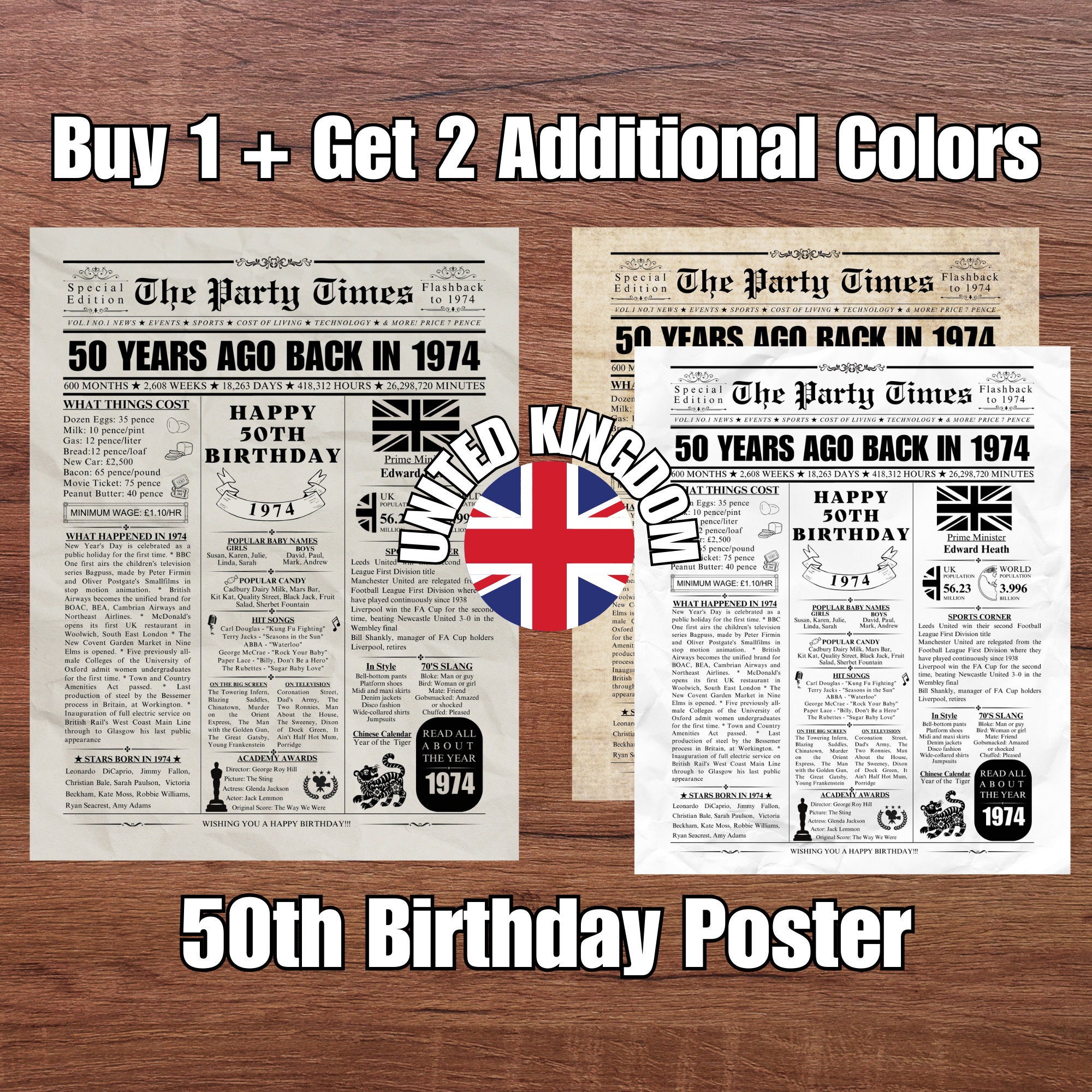50th Birthday Newspaper 1974 UK 1974 Newspaper Poster BRITISH Facts 50 ...