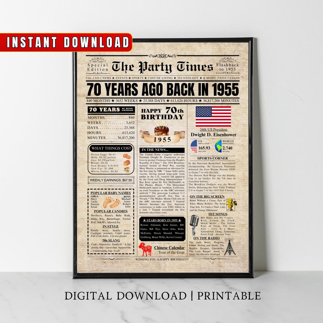 1955 USA 70th Birthday Newspaper Print, United States, 70th Birthday ...